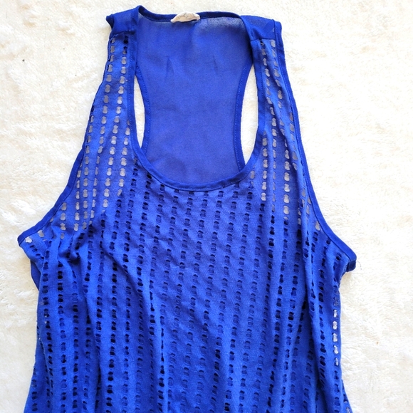 Love Riche | Tops | Blue Sheer Tank Fishnet Satiny Back Racerback ...